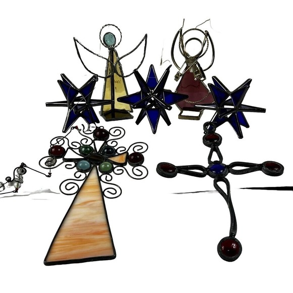 Unbranded | Wall Decor | Set Of 7 Stained Glass Cobalt Blue Snowflake ...